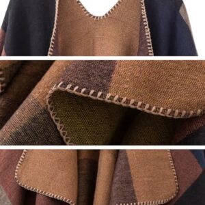 PAMEILA Women's Travel Plaid Shawl Wraps Open Front Poncho Cape Warm Oversized Sweaters Casual Cardigan Shawls for Fall Winter,Series 01-Khaki