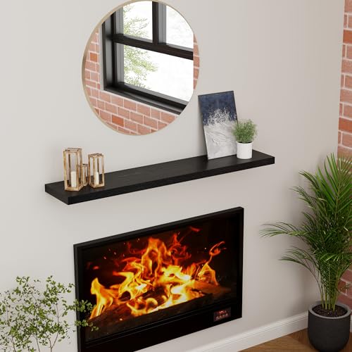 Fun Memories Floating Shelves 48 Inch Long, 9.3 Inch Deep Wall Shelf Fireplace Mantel, Rustic Farmhouse Wooden Shelves for Wall Decor Bathroom, Kitchen, Office, Black, Set of 1