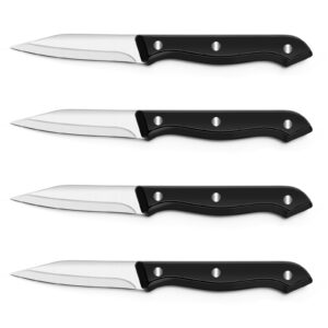 bewos 4-piece paring knife set, 3.5 inch paring knives with ergonomic handle, triple rivet paring knife, cutting knife & peeling knife for vegetable and fruit, kitchen knives, stainless steel/black