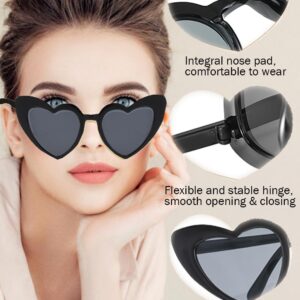 4 Pack Heart Shaped Sunglasses Trendy Cat Eye Love Heart Glasses Vintage Retro Heart Sunglasses for Women(Black)