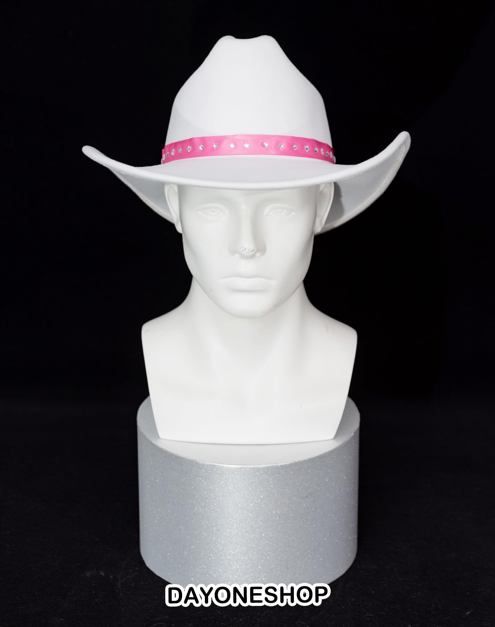 DAYONESHOP White Cowboy Hat Rhinestone Star Pink Cowgirl Hat Costume Accessories Party Favors Disco Women Men 2023