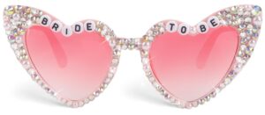 justotry bride sunglasses for bachelorette - pink bride to be sunglasses with rhinestone for bachelorette party gifts accessories party favors (heart shape)