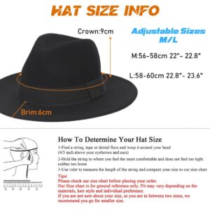 Ruphedy Wool Fedora Hats for Men Women Wide Brim Felt Panama Hat (B5030-Black-L)