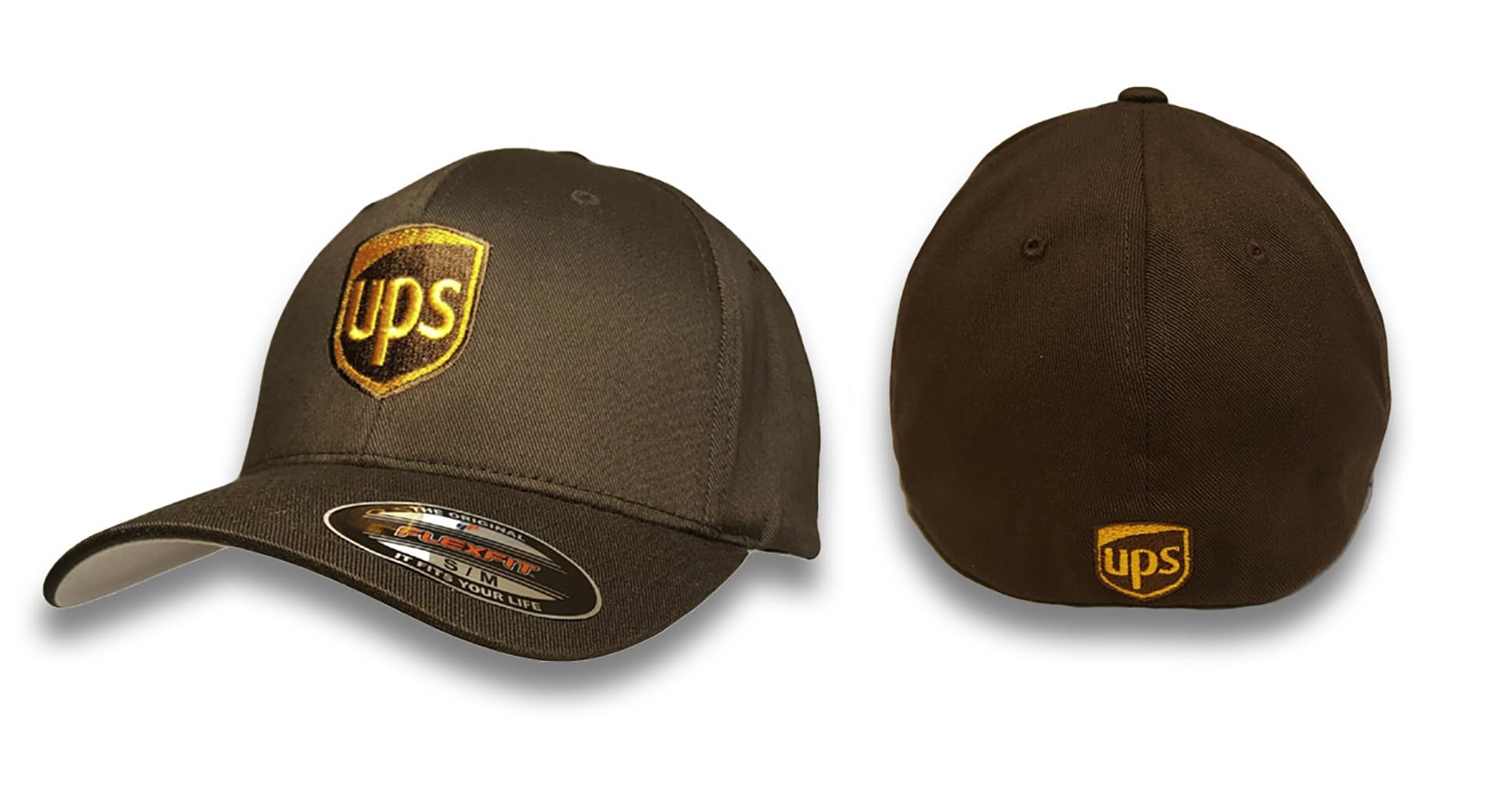 UPS Embroidered Front & Back Fitted Flexfit Brown Baseball Cap Hat (Large-XLarge)