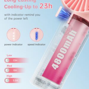 Aluan Handheld Fan Mini Fan Portable Hand Held Fan Rechargeable 4800mAh Battery Operated Fan with Power Bank Powerful 3 Speeds Small Personal Fan for Travel Makeup Kids Women Men, Pink