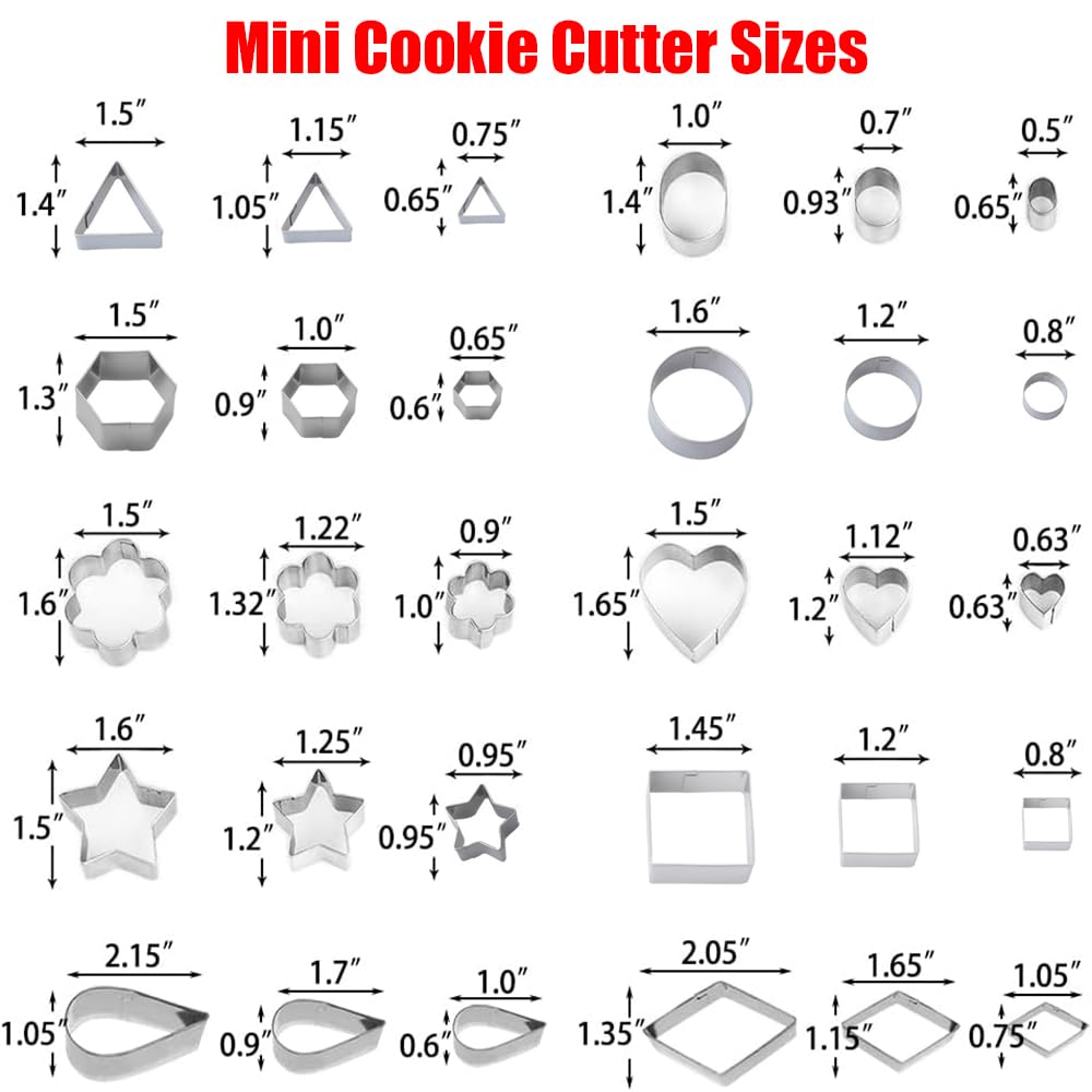 30Pcs Mini Cookie Cutter Set with Box, Small Stainless Steel Veggie Cutters, Polymer Clay Cutters for Kids, Geometric Set for Biscuit Cutter, Tiny Fruit Cutter