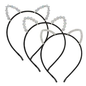 whavel 3 pcs cat ears headband, fabric & rhinestone cat headband - hair accessories for women, one size fits all, perfect for halloween, cosplay, party supplies, hair styling, costume ball, gift