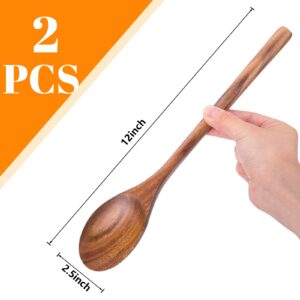 HAKSEN 2PCS Wooden Cooking Spoons, Wooden Kitchen Utensil Large Cooking Spoon for Cooking Serving Mixing