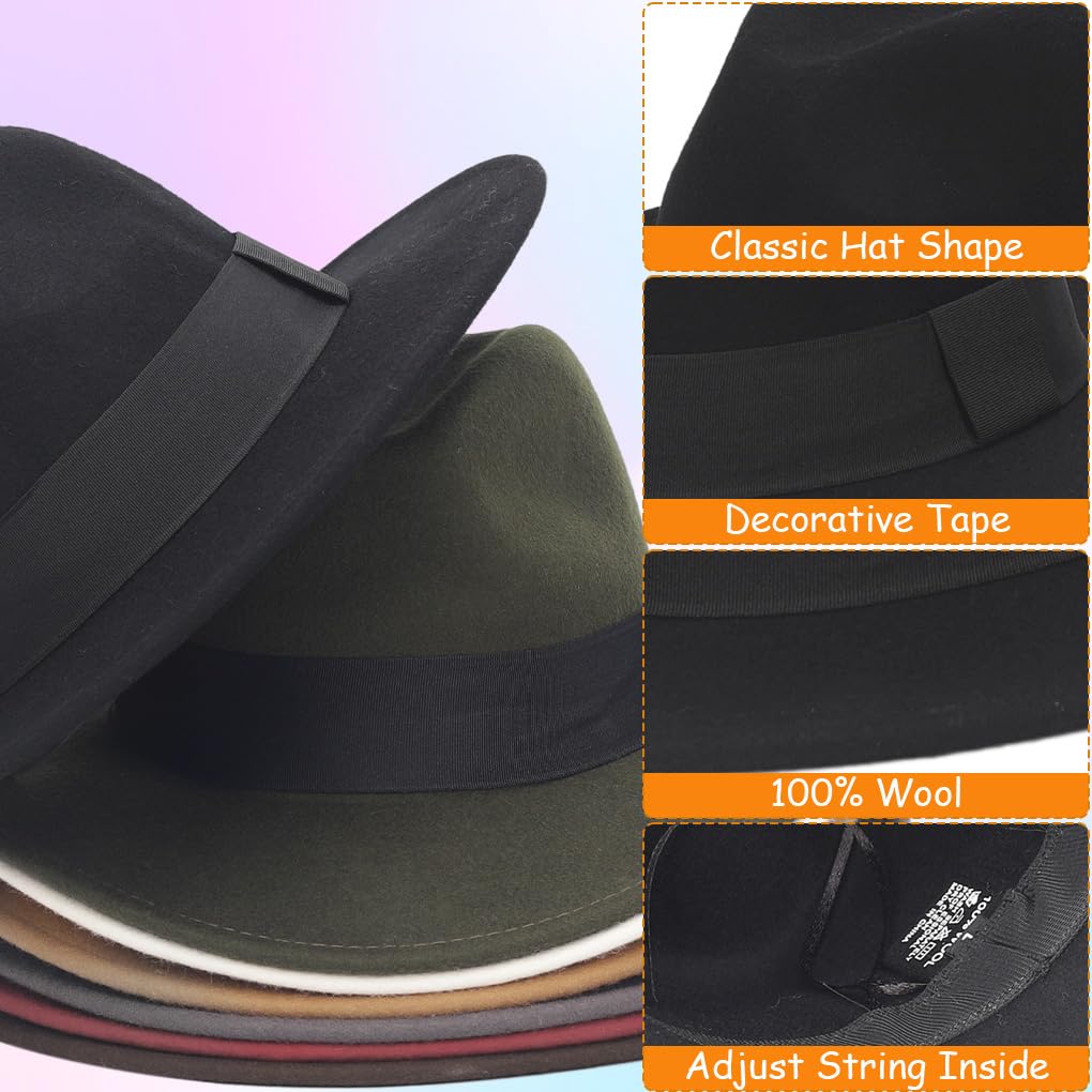 Ruphedy Wool Fedora Hats for Men Women Wide Brim Felt Panama Hat (B5030-Black-L)