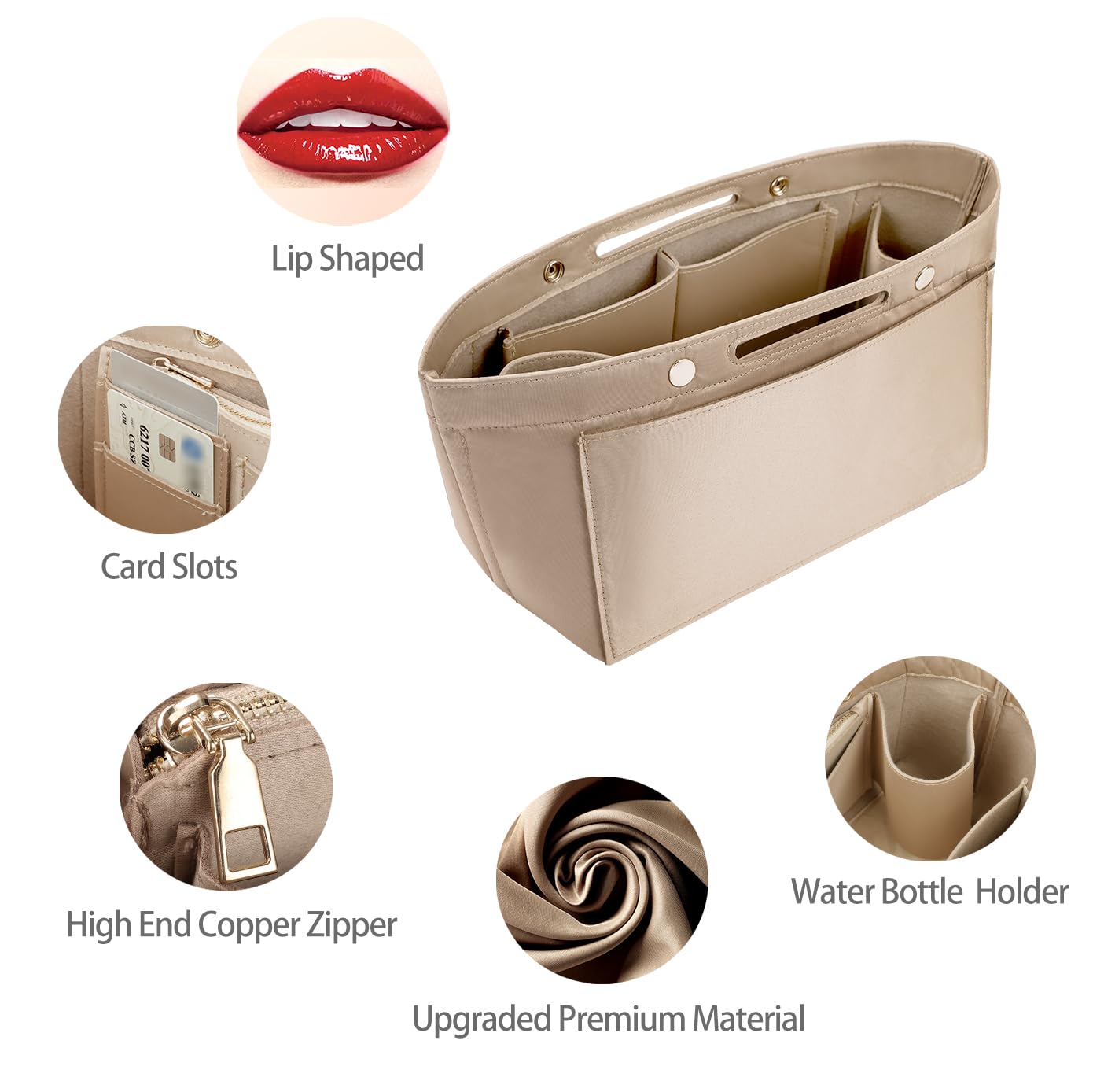 ZTUJO Purse Organizer Insert For Handbag & Tote Shaper,Tote Bag Organizer Insert For Speedy Neverful, 6 Sizes (Large,Silky Beige)