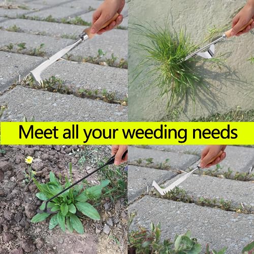 3 Pack Weed Puller Tool, Manual Hand Weeder Paver, Crack Weeder, Stainless Steel Crevice Weeding Digger Tool, Paving Brick Moss Removal, L-Shape Gardening Crack Sickle for, Lawn Edger and Driveway