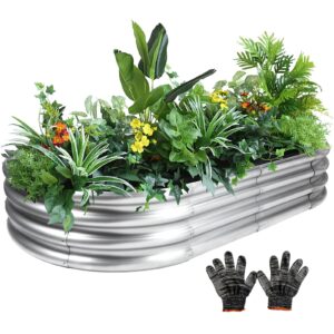 gartist galvanized raised garden bed, 4x2x1 ft thickening raised beds for gardening, oval larger space planter box for outdoor for herbs, vegetables, fruits