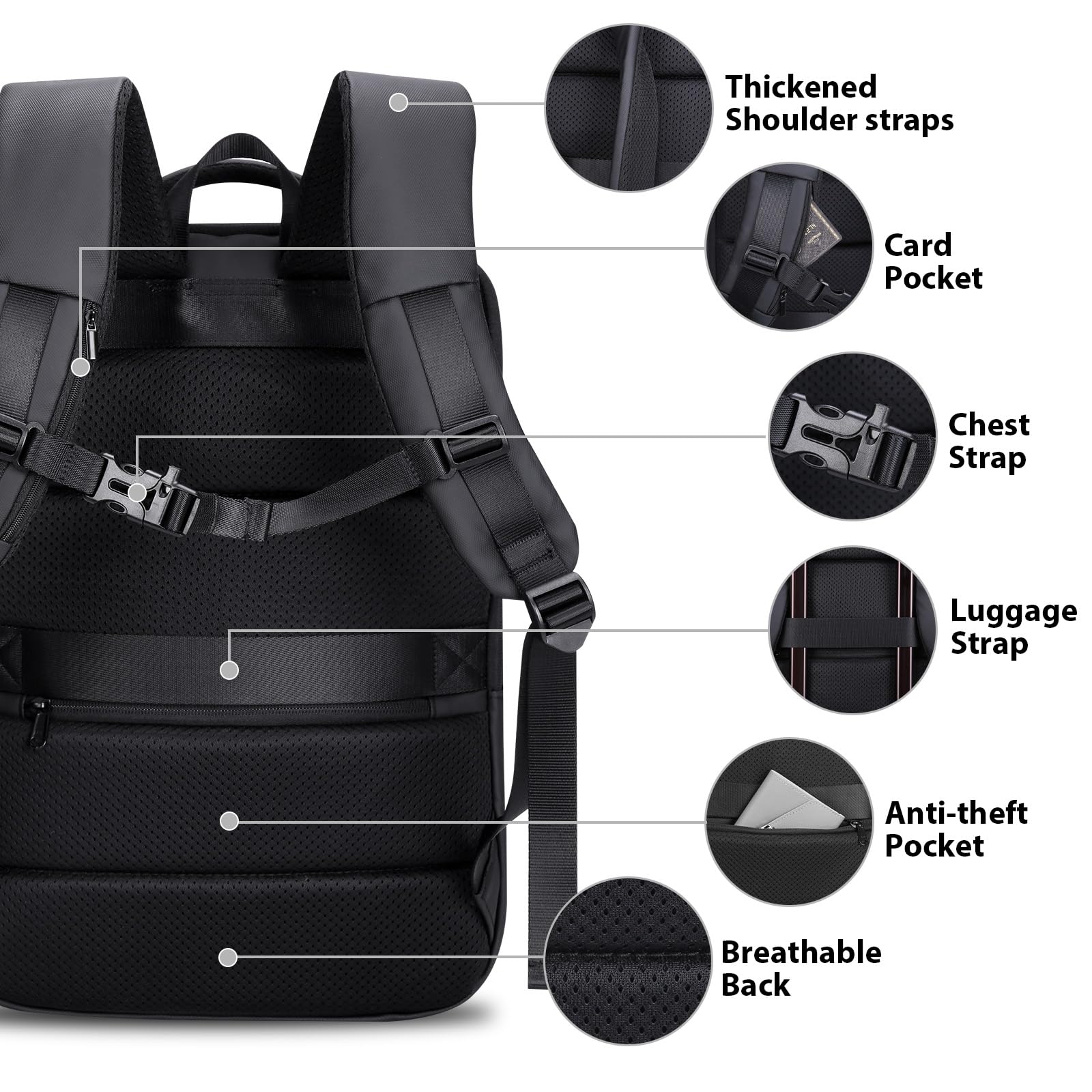 HOMIEE Business Smart Backpack Waterproof, Slim Durable Carry on Backpack 15.6 Inch Travel Laptop Backpack with USB Charging Port, Black