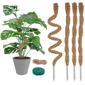 4 pack moss pole for plants monstera - 25 inch plant stakes for indoor, moss poles for climbing plants, handmade coco coir pole plant support for creeper plants grow upwards（winding）