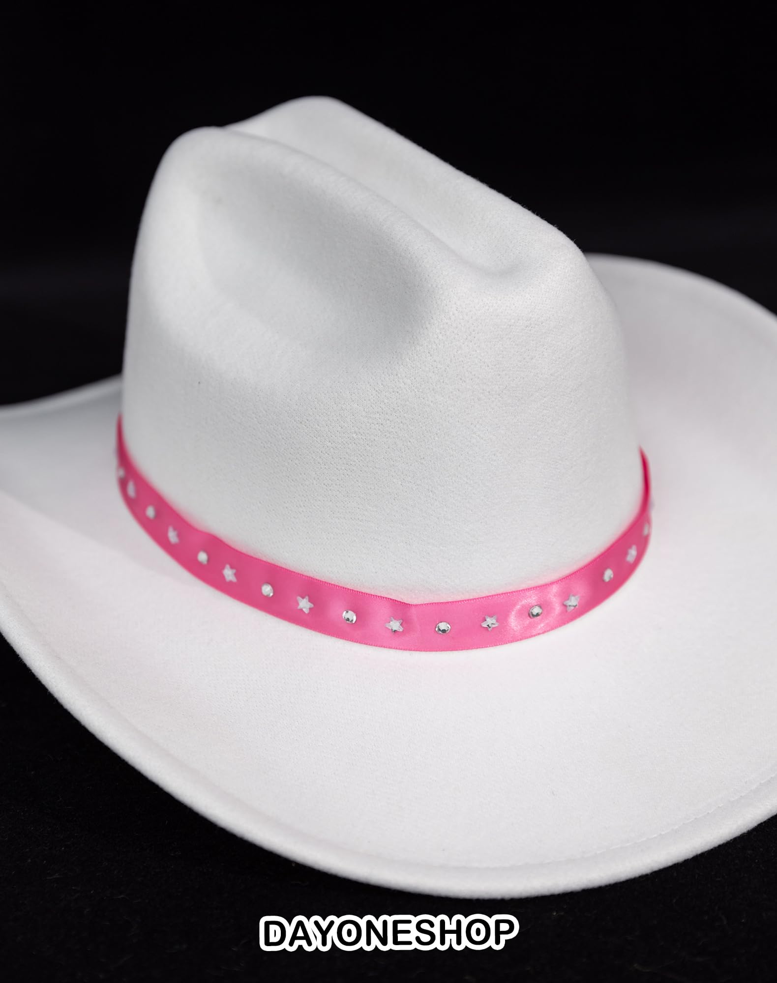 DAYONESHOP White Cowboy Hat Rhinestone Star Pink Cowgirl Hat Costume Accessories Party Favors Disco Women Men 2023