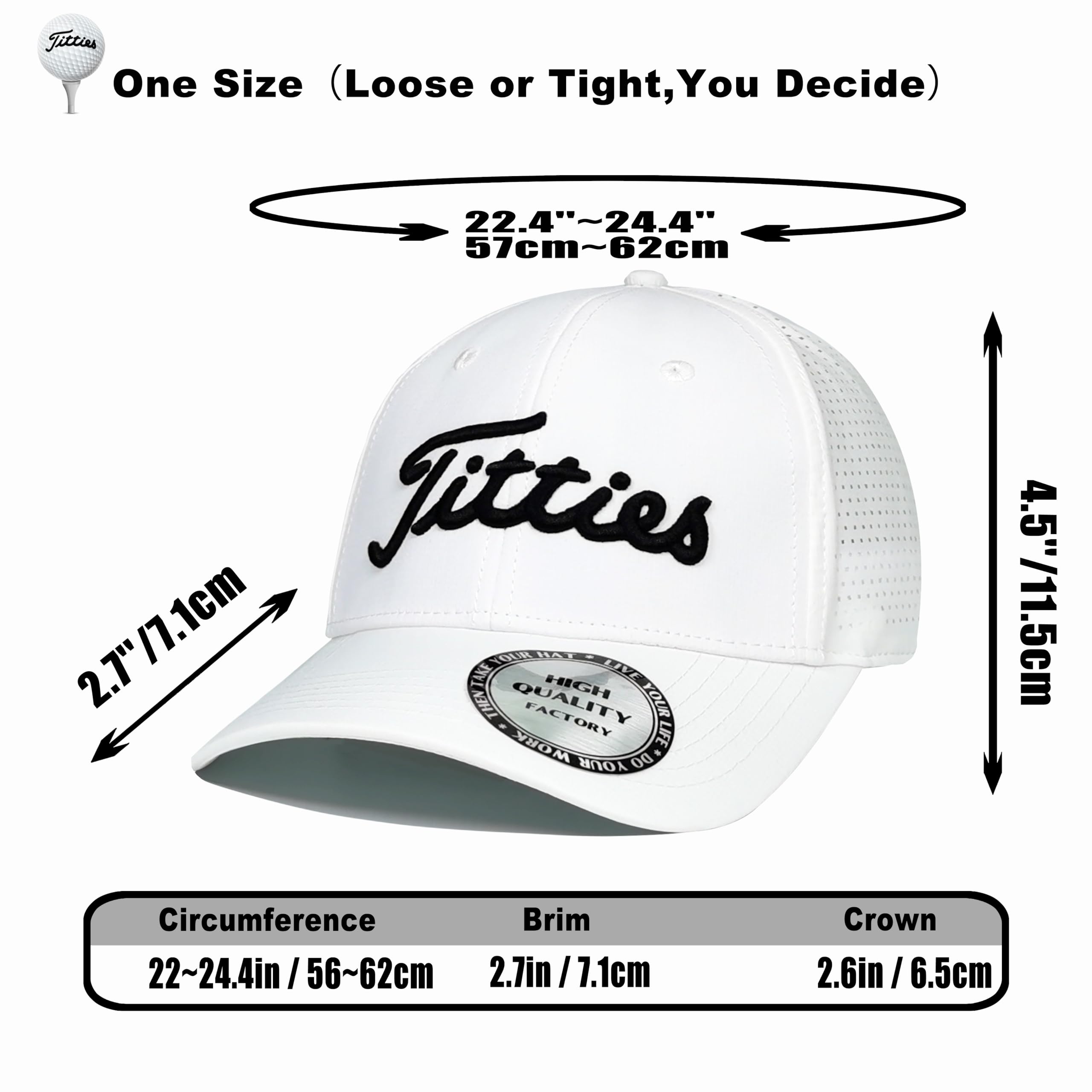 Funny Tittiess Golf Hats Trucker for Men Women,Titties Golf Gifts Baseball Cap for Adults Humor,White 7