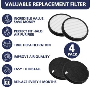 4 Pack Halo H13 True HEPA Replacement Filter, Compatible with Pure Enrichment PureZone Halo Air Puri-fier Model PEAIRDSK, 2-in-1 True HEPA Filters and Activated-Carbon Pre-filters,