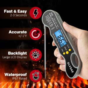 Waterproof Digital Instant Read Meat Thermometer with 4.6” Folding Probe Backlight & Calibration Function for Cooking Food Candy, BBQ Grill, Liquids,Beef by GLVSAE