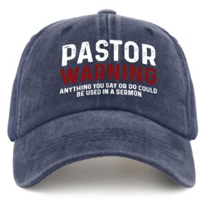 beafoliya funny hat pastor warning anything you say cap men baseball hat cool hats navy blue