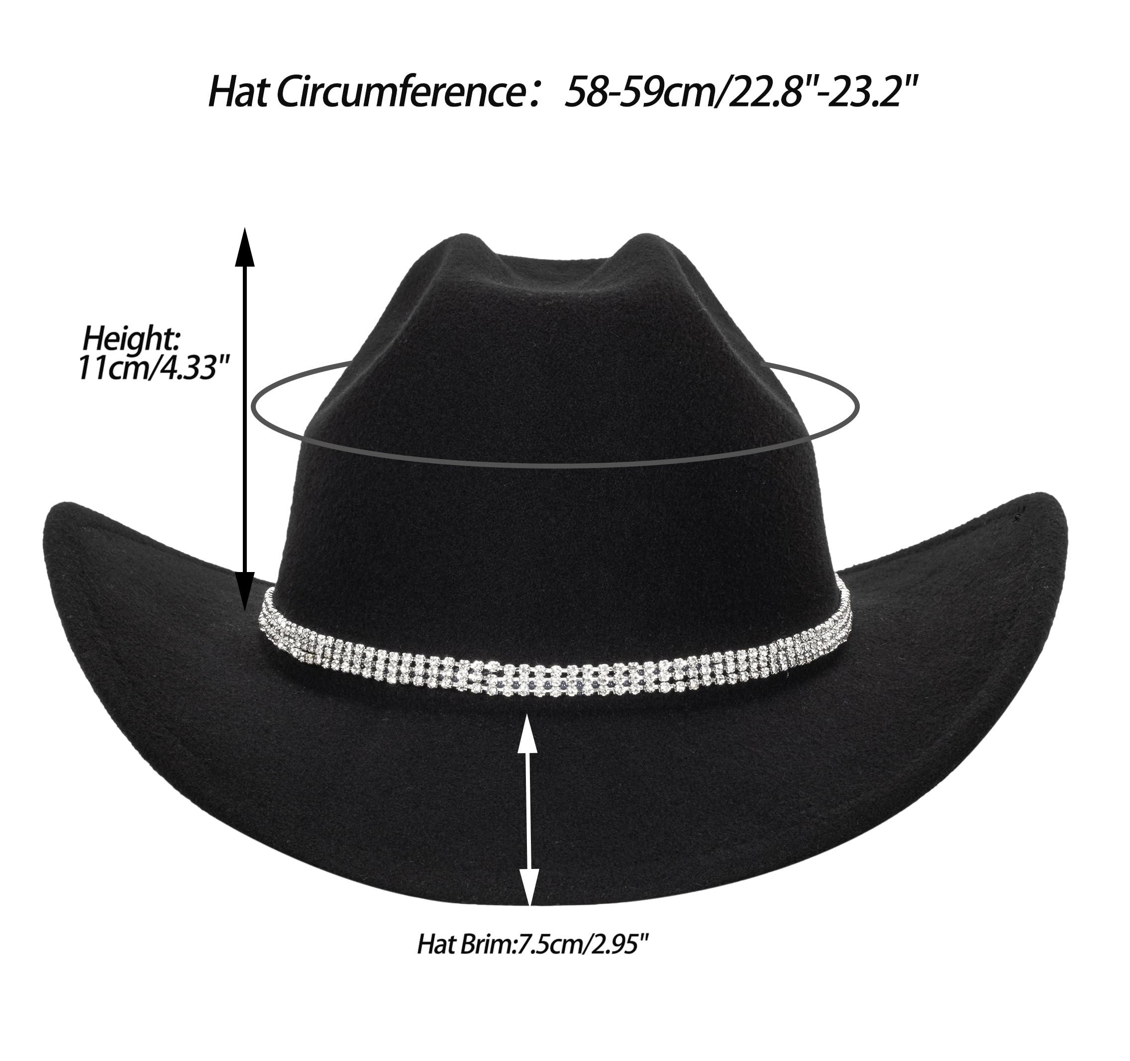 FGSS Classic Felt-Western-Cowboy-Cowgirl-Hats for Women-Men Fedora-Jazz-Hat with Band(Lagre)