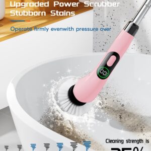 Fader Electric Spin Scrubber, New Cordless Shower Scrubber with 8 Replaceable Brush Heads and Adjustable Extension Handle, Power Cleaning Brush for Bathroom, Kitchen, Car, Tile, Wall, Floor-Pink