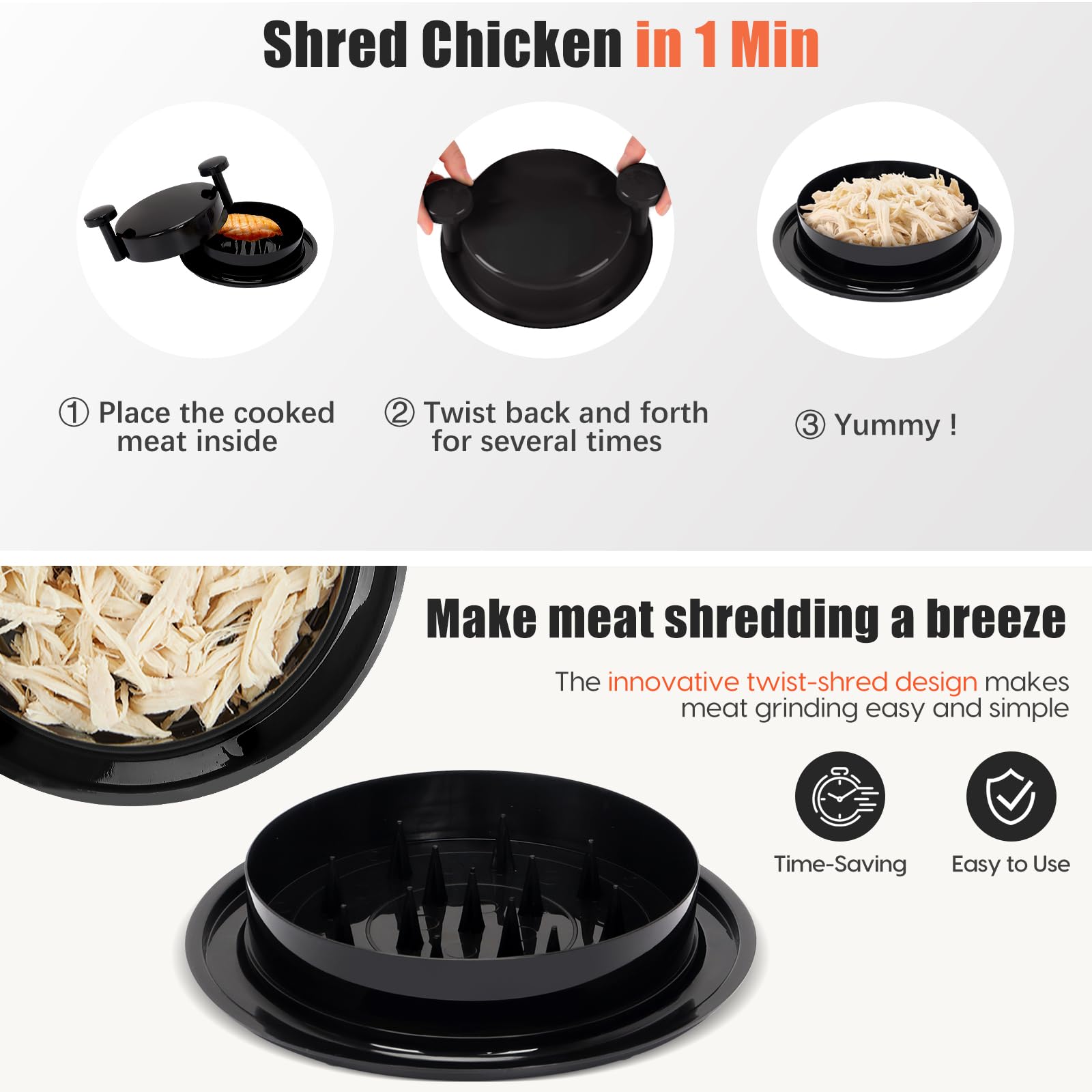 Chicken Shredder, Chicken Shredder Tool Twist, Meat Shredder with Ergonomic Handle, Easy Cleaning, Anti-Slip, Dishwasher Safe, Chicken Grinder, Meat Shredder Tool Twist for Pork Beef Chicken