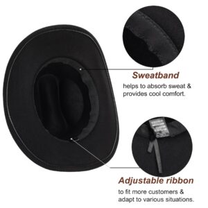 FGSS Classic Felt-Western-Cowboy-Cowgirl-Hats for Women-Men Fedora-Jazz-Hat with Band(Lagre)