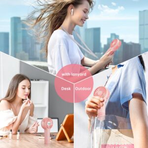 Aluan Handheld Fan Mini Fan Portable Hand Held Fan Rechargeable 4800mAh Battery Operated Fan with Power Bank Powerful 3 Speeds Small Personal Fan for Travel Makeup Kids Women Men, Pink