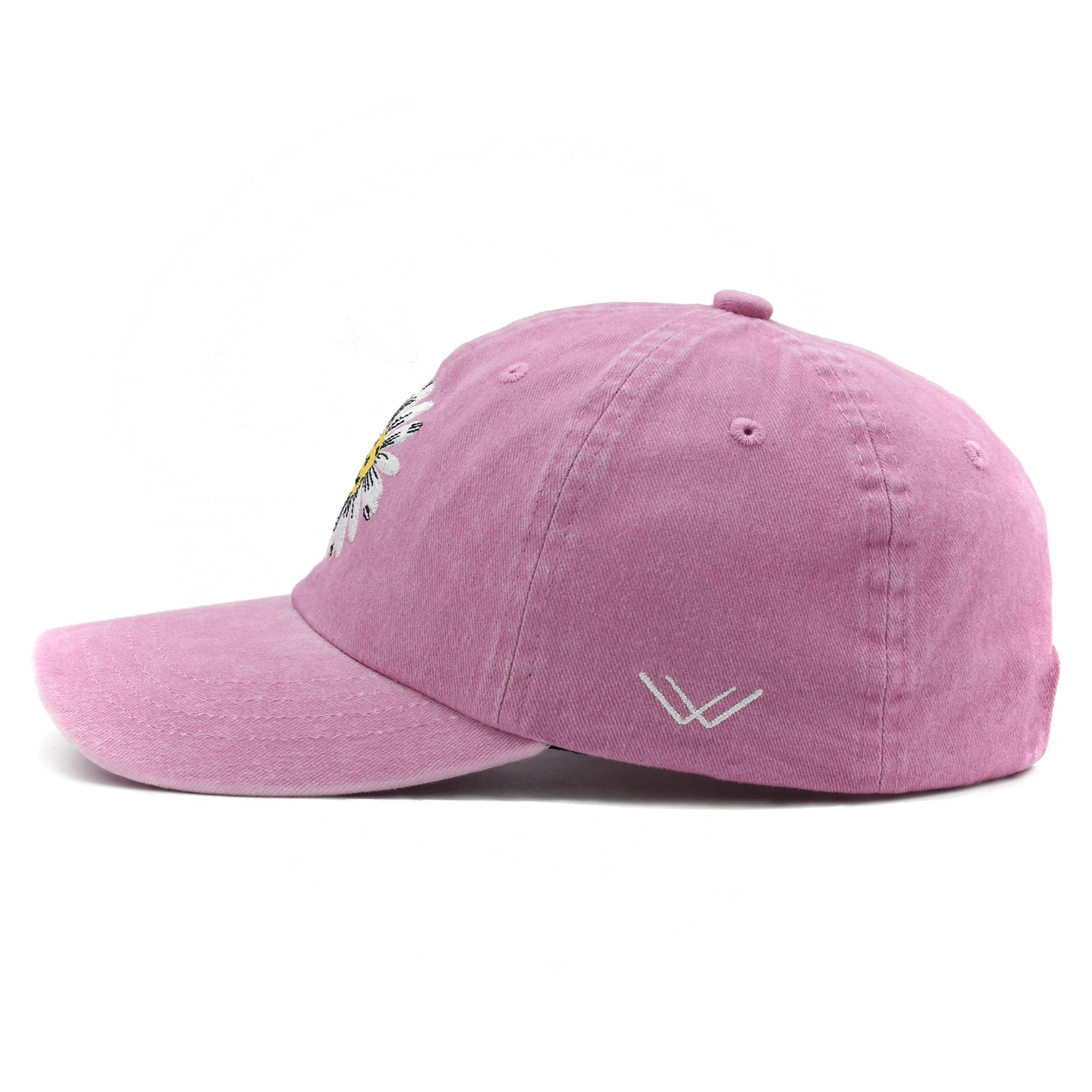 Waldeal Pickleball Hat for Women, Ajustable Embroidered Daisy Washed Denim Baseball Cap, Pink