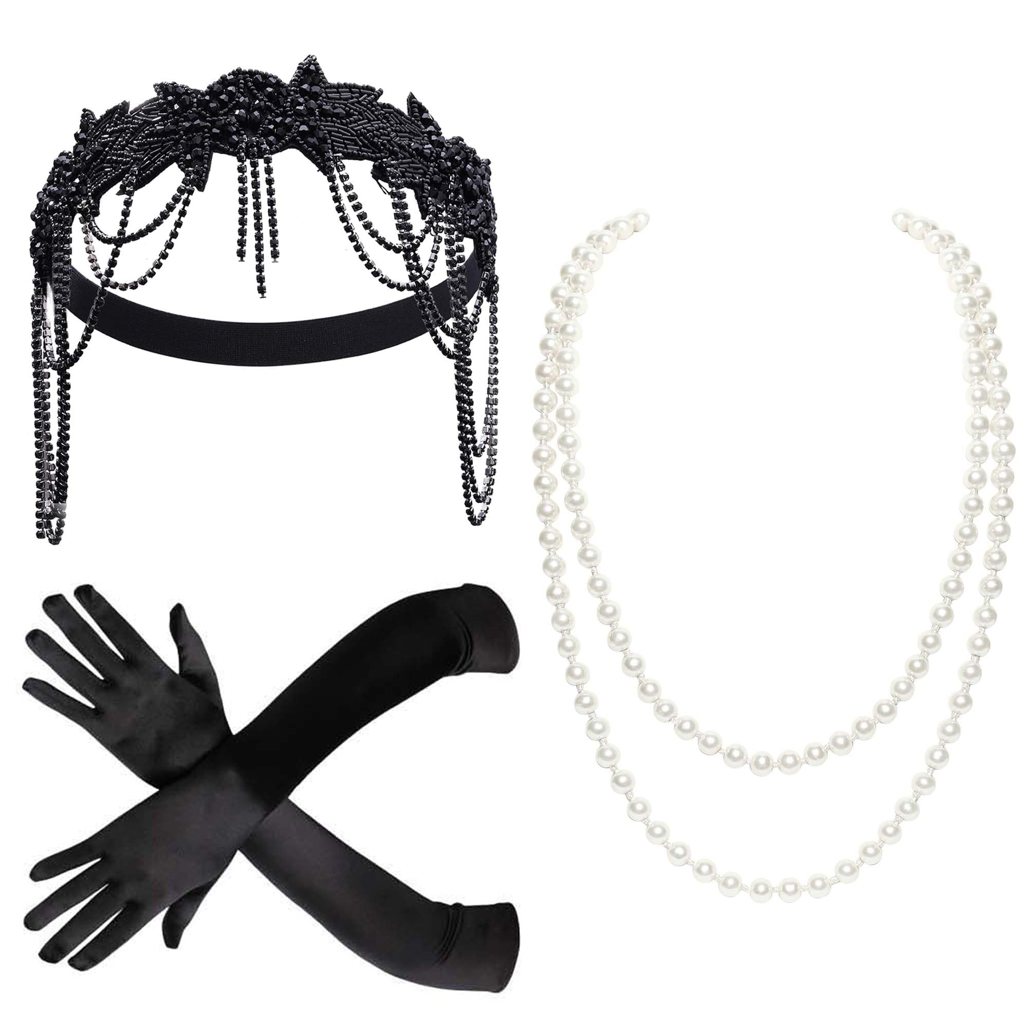 BABEYOND 1920s Accessories for Women - Great Gatsby Accessories Flapper Headband Headpiece Pearl Necklace Gloves for Women