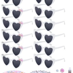 Xuhal 13 Pairs Valentines Day Heart Party Sunglass Bulk Bachelorette Glasses with DIY Letter Bead Pearl for Wedding Party(White)