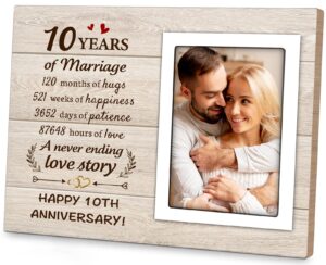 10 year anniversary romantic gifts for him her, 10th anniversary valentines gifts for wife husband - 10th anniversary picture frame gifts for 4x6 photos - best couple gifts for 10th wedding