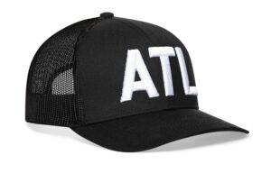 haka atlanta hat – atl trucker hat for men & women, adjustable baseball cap, mesh snapback, outdoor golf hat, dir emb - black