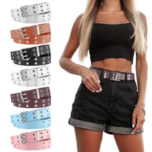 chuarry 7 pcs grommet belts for women double grommet belts punk leather belts with double studded holes buckle vintage metal rock jeans belt for women men ladies