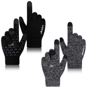 achiou winter gloves for men women,2 pairs touch screen texting warm gloves with thermal soft knit lining,elastic cuff