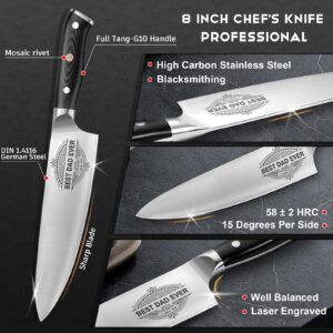 Fathers Day Dad Gifts from Daughter Son,Chef Knife "BEST DAD EVER",Birthday Christmas Gifts for Dad ,8 Inch High Carbon Stainless Steel Sharp Professional Chef's Knife with G10 Handle and Gift Box