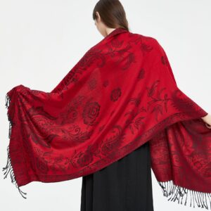 Gragengs Pashmina Shawl Wrap with Ethnic Paisley Two Tone Jacquard Scarf for Women,Paisley-Black Red