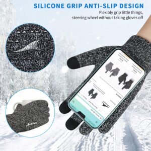 Achiou Winter Gloves for Men Women,2 Pairs Touch Screen Texting Warm Gloves with Thermal Soft Knit Lining,Elastic Cuff