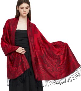 gragengs pashmina shawl wrap with ethnic paisley two tone jacquard scarf for women,paisley-black red