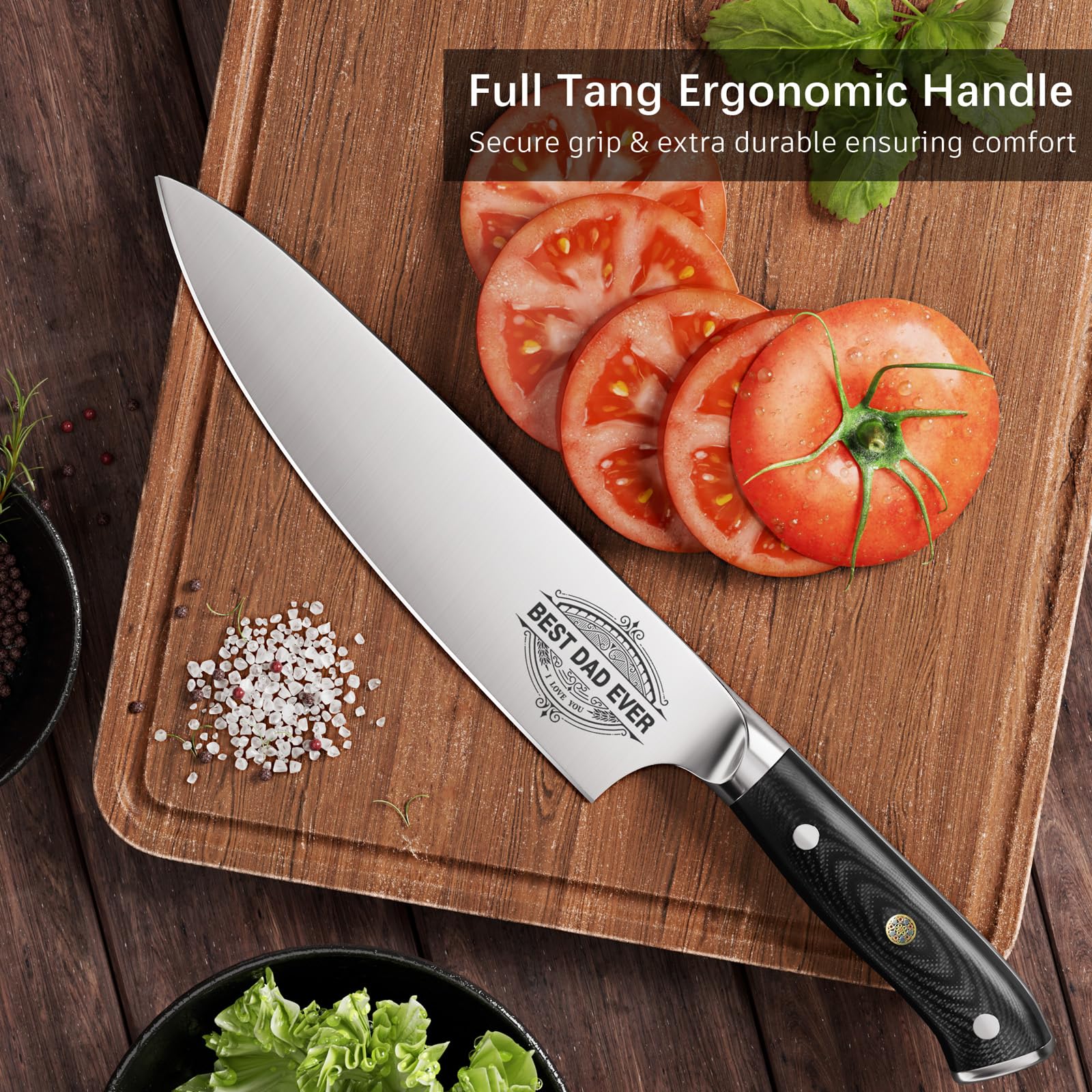 Fathers Day Dad Gifts from Daughter Son,Chef Knife "BEST DAD EVER",Birthday Christmas Gifts for Dad ,8 Inch High Carbon Stainless Steel Sharp Professional Chef's Knife with G10 Handle and Gift Box