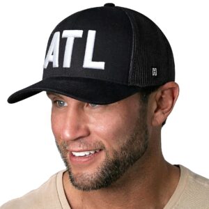 HAKA Atlanta Hat – ATL Trucker Hat for Men & Women, Adjustable Baseball Cap, Mesh Snapback, Outdoor Golf Hat, Dir Emb - Black