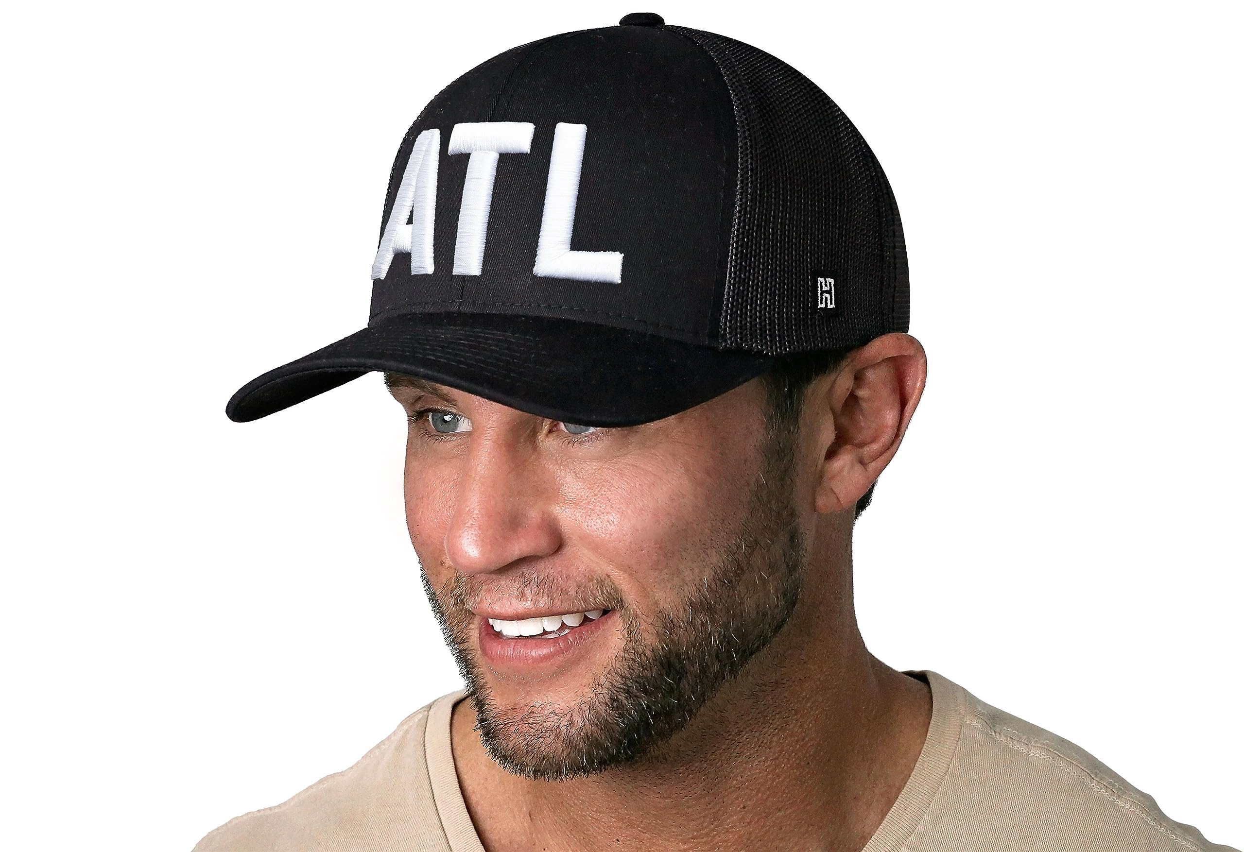 HAKA Atlanta Hat – ATL Trucker Hat for Men & Women, Adjustable Baseball Cap, Mesh Snapback, Outdoor Golf Hat, Dir Emb - Black