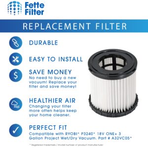 Fette Filter - A32VC05 A32RF08 Replacement Filter Compatible with RYOBI P3240 PCL733 PCL734 18V ONE+ 3 Gal. Wet/Dry Vacuums. Compatible with Hoover ONEPWR BH57105 - Pack of 4