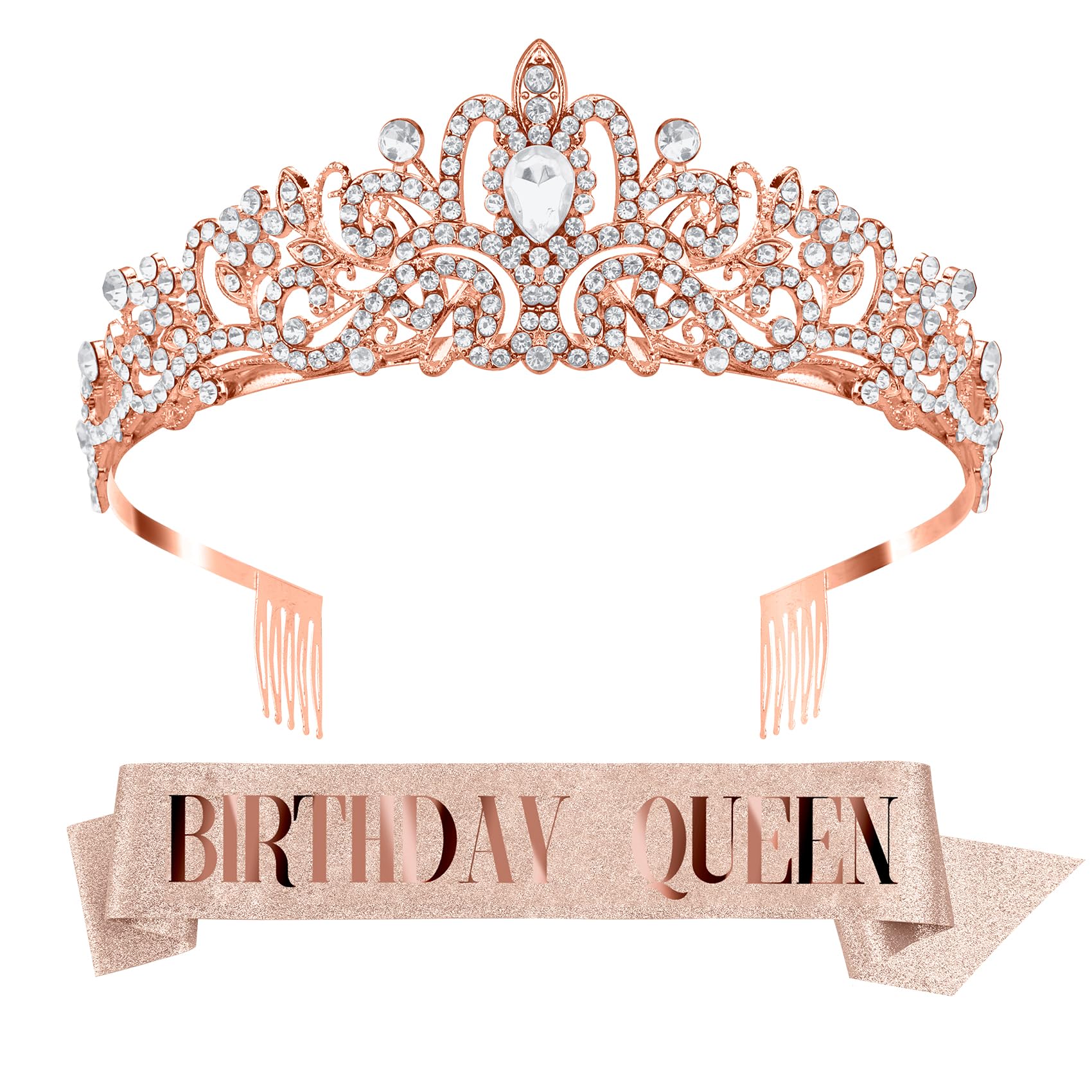 Birthday Sash, Crowns, Tiara and Headband Set for Women - Birthday Queen Decorations