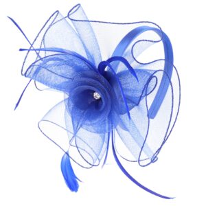 needzo blue fascinator hat headband for women, tea party and kentucky derby hair accessories, one size