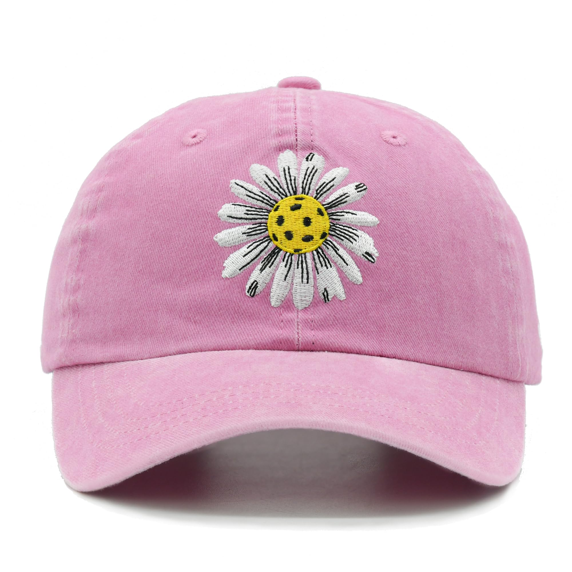 Waldeal Pickleball Hat for Women, Ajustable Embroidered Daisy Washed Denim Baseball Cap, Pink