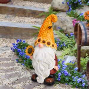 Olekki Garden Gnomes Outdoor - Sunflower Gnome Statue with Solar LED Lights for Yard, Patio, Lawn Ornaments - Best Garden Gifts for Mothers Day, Housewarming, Festival