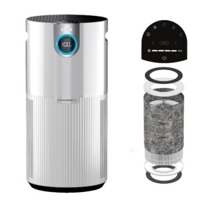 shark ua205 nanoseal hepa air purifier max with clean sense for home, allergies, 1350 sq ft, xl room, captures 99.98% of particles, pollutants, dust, smoke, allergens & smells, white (renewed)