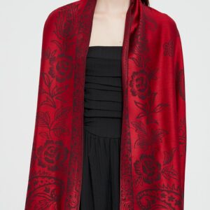 Gragengs Pashmina Shawl Wrap with Ethnic Paisley Two Tone Jacquard Scarf for Women,Paisley-Black Red