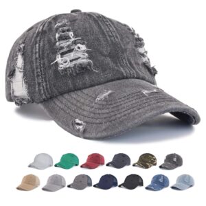 tssgbl fashion cute distressed denim cotton baseball cap vintage washed dad hat adjustable plain low profile headwear jean ball caps for women men black